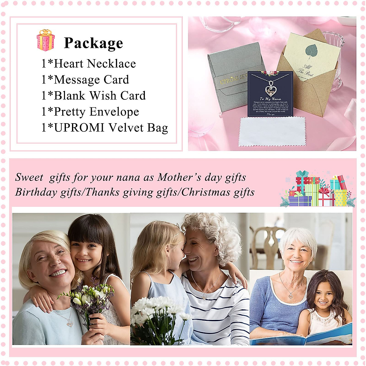 UPROMI Mothers Day Gifts for Nana, Nana Birthday Gifts, Best Nana Ever Gifts, Nana Necklace, Best Grandmother Grandma Gigi Gifts for Nana from Granddaughter Grandson