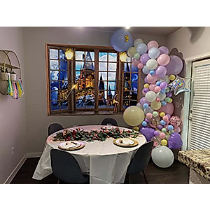 Magic Castle School Backdrop for Photography 7x5FT Window Night Full Moon Stars Glitter Wizard Halloween Photo Background Kids Birthday Party Decoration Banner Photo Booth Props (2.1mx1.5m)