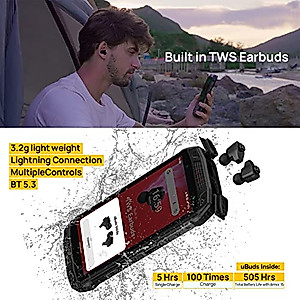 Ulefone Armor 15 Rugged Smartphone (Build-in TWS Earbuds), Android 12, Dual Stereo Speakers, 5.45'' HD+ IP68 Waterproof Mobile Phone Unlocked, 6GB+128GB, 16MP+13MP+12MP, GPS NFC FM- Black