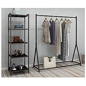 Free Standing Clothes Rail,Iron Simple Hanging Carboot Display Rail,Shelf Clothing Store Durable, Wear/Black / 150×150×40cm