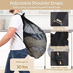 OTraki Mesh Laundry Bag Backpack 36 x 28 Inch Extra Large Drawstring Mesh Wash Bag with Shoulder Straps Zipper Pocket Heavy Duty Dirty Clothes Travel Laundry Bag for Home College Dorm Apartment Black