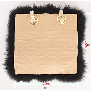 USIX 18" Luxurious Squared Sheepskin Leather with Long Plush Wool Fur Chair Car Seat Cover Cushion with Straps Pad Mat Rug for Car Front Seats, Hard Wood Chairs, Office Chairs (Black)