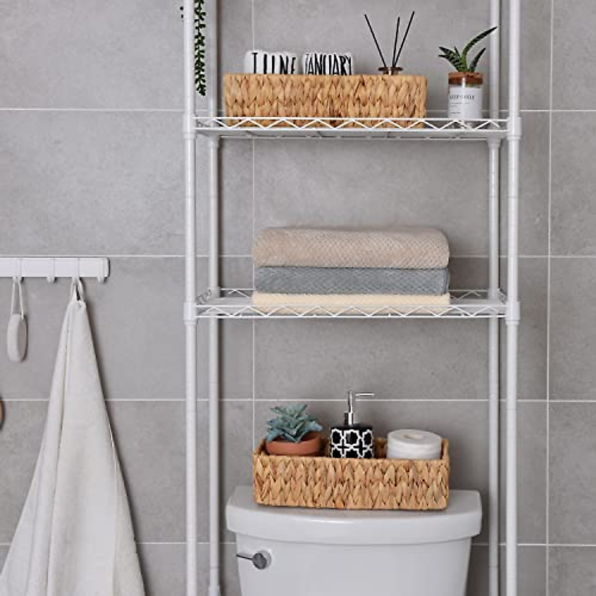 StorageWorks Water Hyacinth Basket for Toilet Paper, Wicker Baskets for Storage with Built-in Handles, 14 ¼"L x 6 ½"W x 3 ¾"H