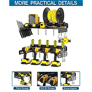 Power Tool Storage Rack, Amoowis Tool Organizer, Metal Shelf Utility Racks, Shelves for Garage Organization and Storage, Pegboard Drill Holder Wall Mount with Magnetic Strip for Screwdriver, Drill Bit