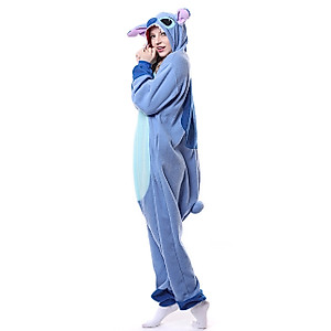 HANZEJINL Stitch Adult Onesie Pajamas,Polar Fleece Christmas Cosplay Costume,Womens Onesie Pajamas