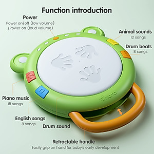 TUMAMA Baby Drum 3 in1, Baby Light Up Toys with Sounds, Musical Toys for Toddlers 1-3, Baby Musical Toys for Girls Boys, Green Toddler Drum