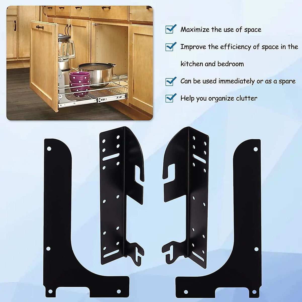 Wadoy 5WB-DMKIT Door Mount Kit, Pull Out Door Mounting Kit for 5WB1 5WB2 5CW2 Organizer Basket Series Cabinet Organizers, Kitchen Cabinet Pull Out Wire Baskets, Waste Containers(Black)