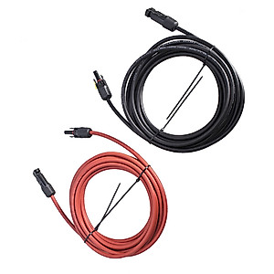 Timunr 1 Pair 20 Ft Solar Panel Extension Cable Wire Connector 10AWG Wire + Male Female Plug Red and Black