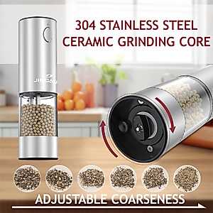 [Upgraded Larger Capacity] Electric Salt and Pepper Grinder Set with USB Charging Base, 95ml Large Capacity, Adjustable Coarseness,Stainless Steel Automatic Pepper Mill with One-Hand Operation, 2 Pack