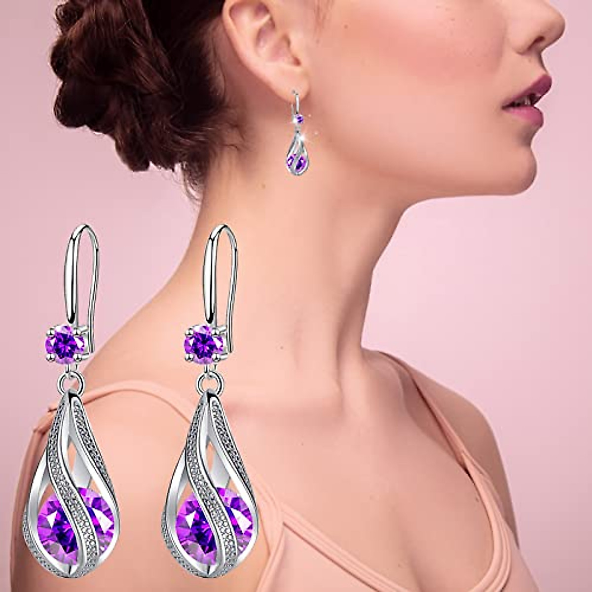 Earrings Packs for Women Studs And Hoops Fashion Earrings Stainless Steel Round Earrings Women Creative Earrings Diamond Dangling Crystal Earrings For Women (Purple, One Size)
