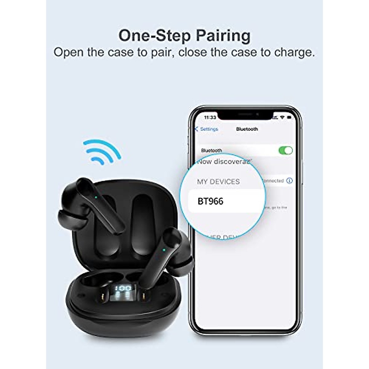 Wireless Earbuds Bluetooth 5.1 Headphones 48Hrs Playtime with LED Digital Display Charging Case, in Ear Earphones Stereo Headset with Mic and Touch Control for iPhone Android SmartPhone Tablet, Black