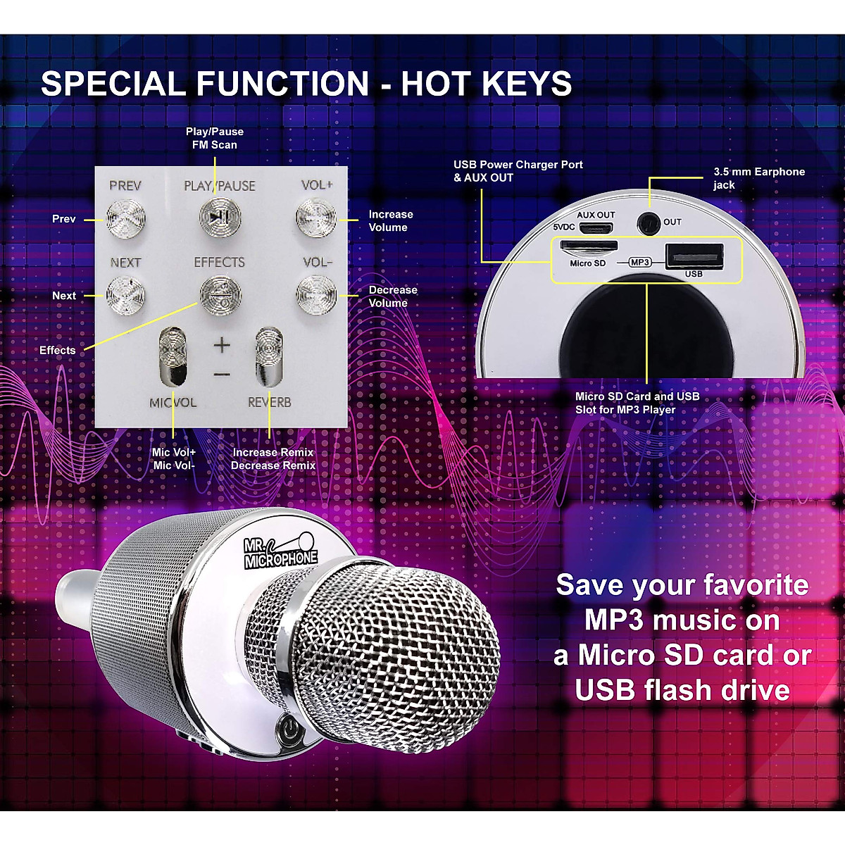 MR. MICROPHONE As Seen on TV - Wireless Karaoke Microphone, Portable Handheld Rechargeable Karaoke Speaker Machine for Boys Girls Kids Singing, Compatible with iPhone Android PC