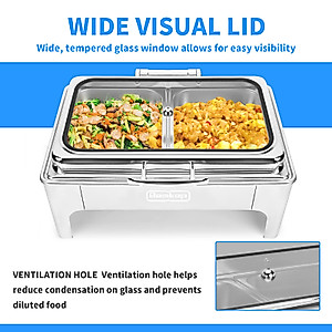Bemkop Chafing Dish Buffet Set,Rectangular Chafing Dish with Glass Top, Soft-Close Lid,Chafer for Catering Buffet Servers and Warmers (H-Half Size)