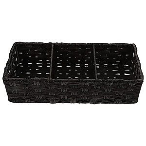 STOBOK Black Woven Storage Baskets Toilet Tank Topper Paper Basket 3 Compartment Storage Basket Desktop Storage Baskets Case Box for Organizer Small Things Makeup Bathroom Office Home (Black)