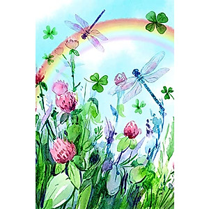 Texupday Clover Shamrock Floral Rainbow Dragonfly Decoration St.Patrick's Day Spring Vertical Garden Flag Farmhouse Holiday Party Outdoor Yard Banner 12" x 18"