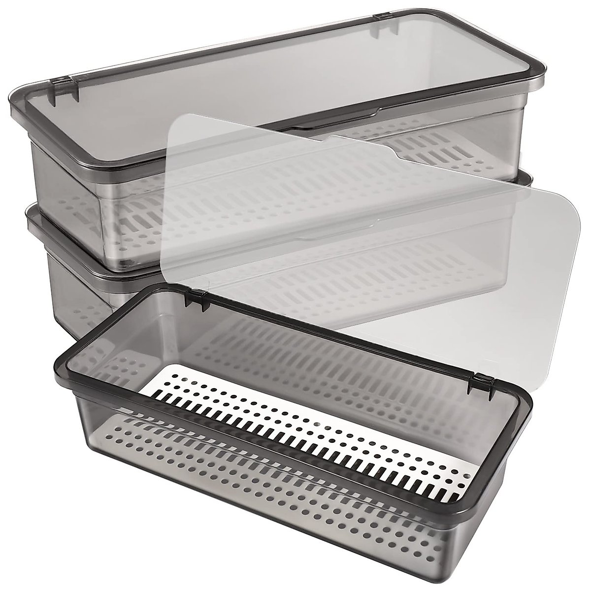 DOITOOL 3PCS Flatware Tray with Lid and Drainer, Tableware Utensil and Cutlery Drawer Organizer with Lid Covered Silverware Tray to Keeps Your Cutlery Organized and Protected