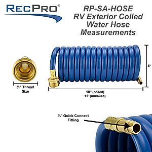 RecPro RV Exterior Shower Hose | 15' Blue Coiled Hose | Optional Flexible Quick Connect Sprayer | UV Resistant (No Sprayer)