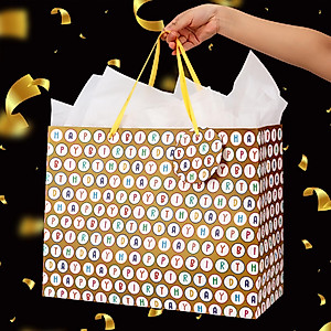 Giiffu 16.5" Extra Large Gift Bags for Birthday Party with Card and Tissue Paper (Pack of 2, Happy Birthday)