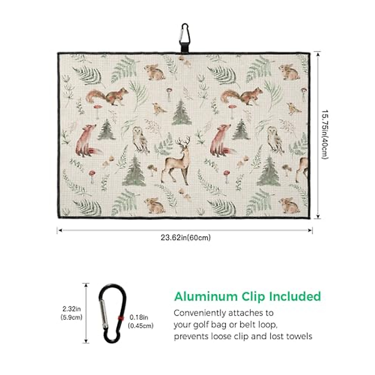 Golf Towel Christmas Elk Owl Rabbit Squirrel Fox,Waffle Pattern Microfiber Club Cleaner Golf Towels with Carabiner Clip for Women Men Dad,Xmas Tree Retro Linen Golf Towel for Golf Bags,24x16in