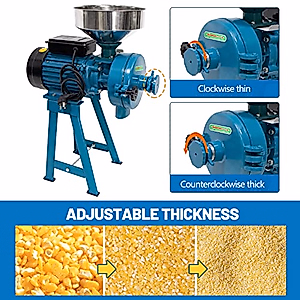 Electric Grinder, Woueniut High Power Adjustable Thickness Grain Mill Electric, Wet and Dry Powder Machine for Spices Seeds Herb Rice Corn (Wet and Dry)