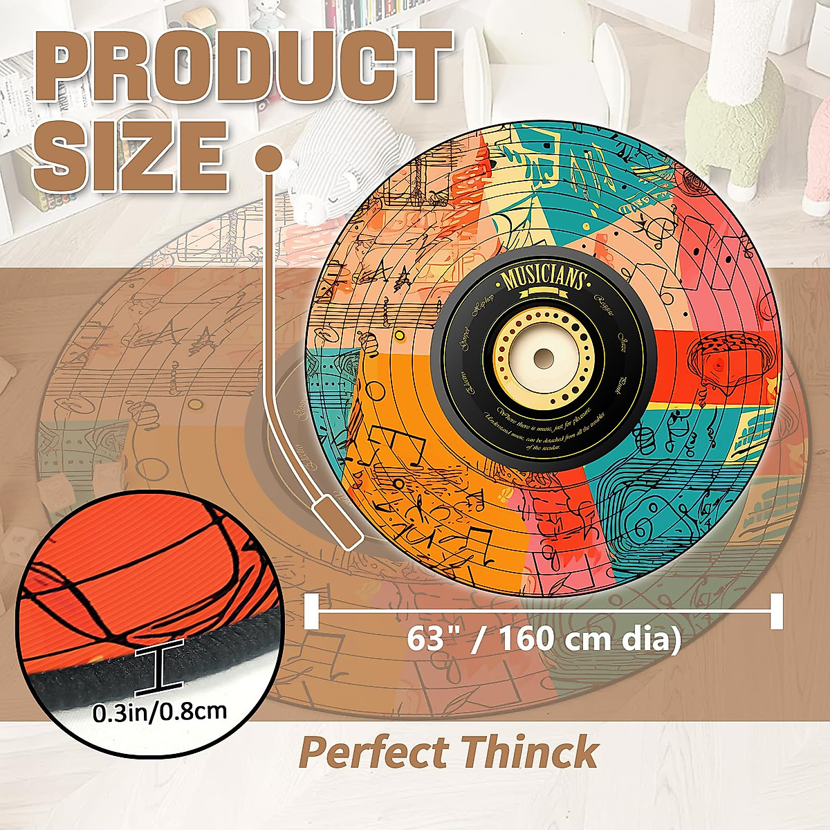 CD Shape Area Rug Teen Boys Carpet, Music Compact Disc Design and Shape for Musical Room, TV Room, Video Room, Movie Room, Boys Girls Bedroom Playroom, Living Room (5’4" / 63" / 160cm Dia)