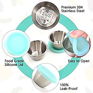 Meltset Salad Dressing Container To Go, 2.5oz Condiment Containers with Lids Reusable Small Sauce Cups for Bento Lunch Box Stainless Steel Leakproof Food Storage Containers (6 Pack, 6 Colors)