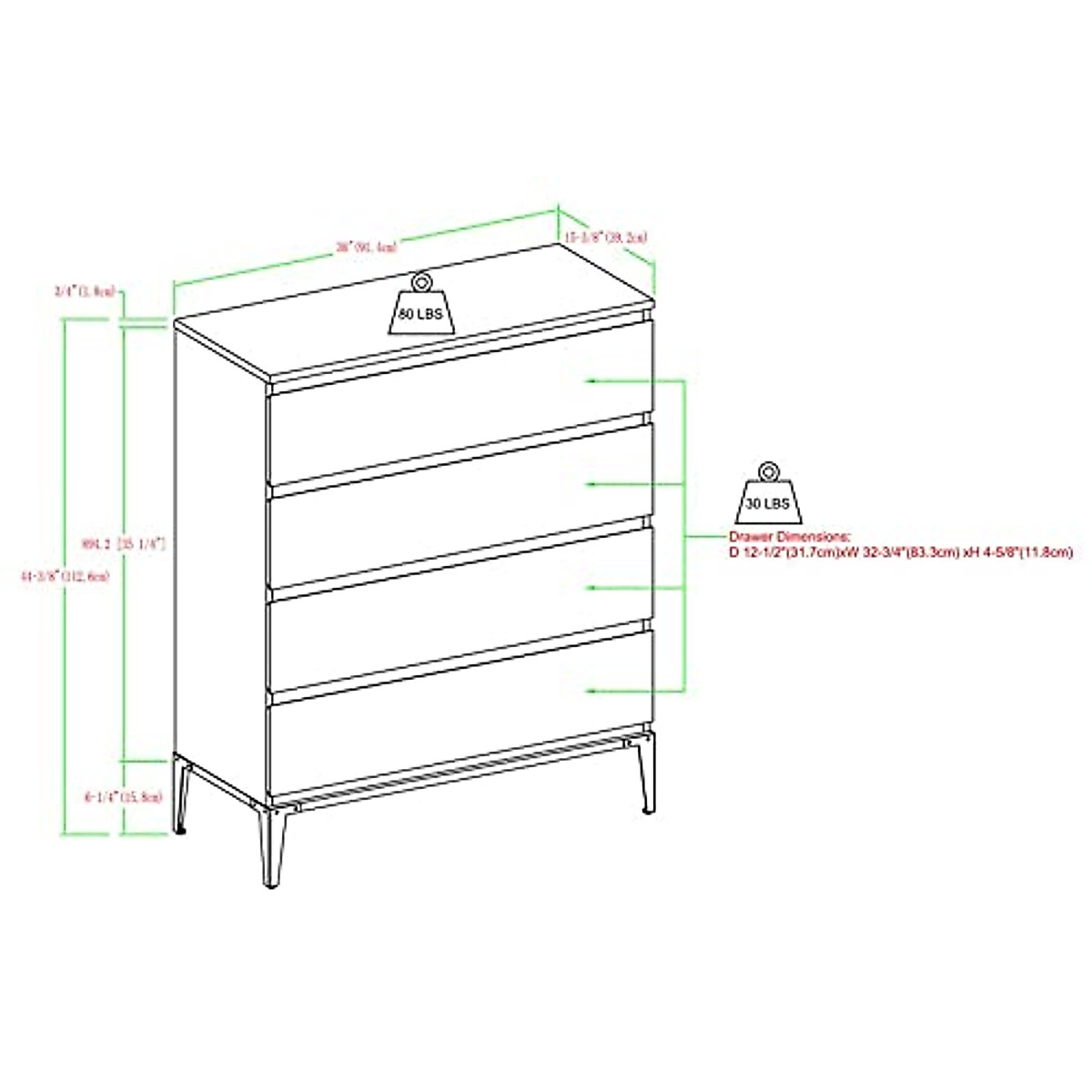 BOWERY HILL Farmhouse 36" Urban 4-Drawer Chest in Dark Walnut