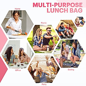 Lunch Bag for Women & Men Adult Insulated Lunch Box, Small Leakproof Cooler Food Lunch Containers Reusable High Capacity Lunch Tote Bags for Work, Travel, Outdoor (Pink)