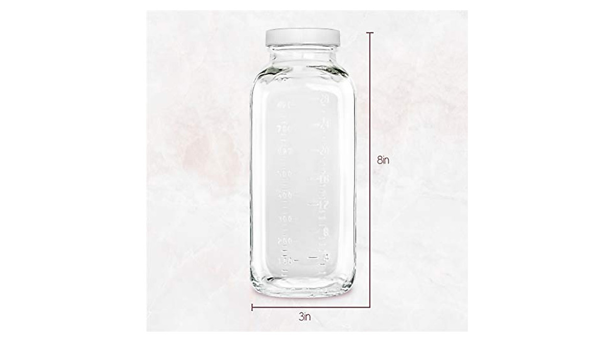Kitchentoolz 32oz Square Glass Milk Bottles – Reusable Food Storage