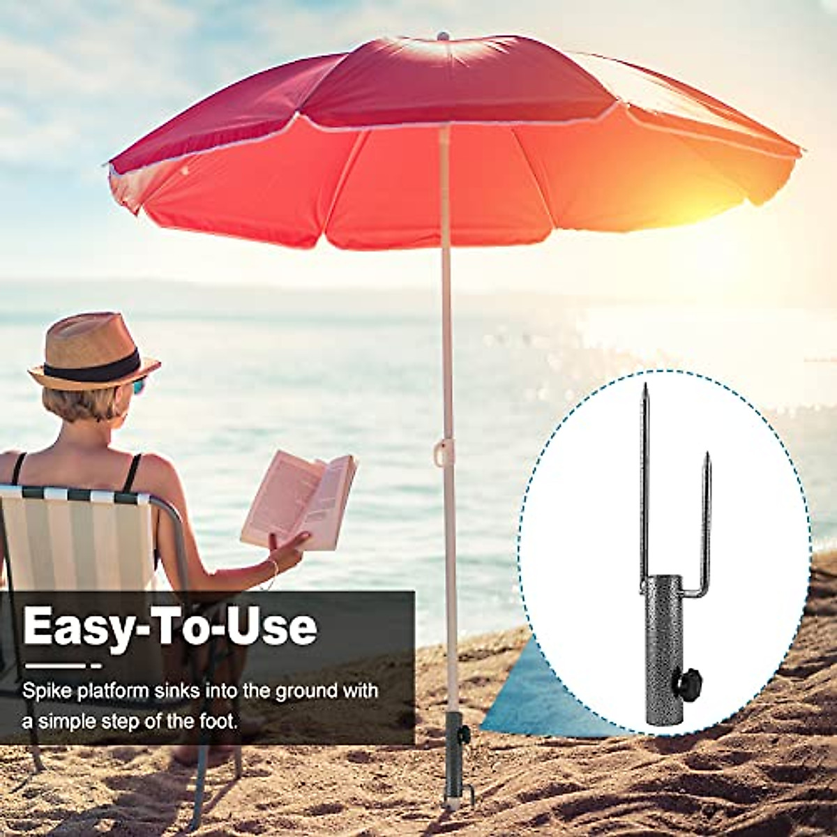 Denpetec Adjustable Portable Umbrella Base, 35cm Length Heavy Duty Ground Insert Steel Coating Umbrella Stand Base for 28-32mm Pole Umbrella Outdoor Park Patio Beach Ground