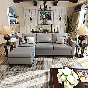 GUNJI Sectional Sofa Couch for Living Room Modern Convertible L-Shaped Couch with Reversible Chaise Fabric 3-Seat Sectional Couch for Small Spaces (Light Gray)