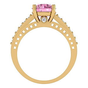 Clara Pucci 2.21 ct Round Cut cathedral Solitaire Pink Simulated Diamond Engagement Promise Anniversary Bridal Ring 14k Yellow Gold