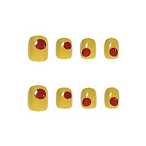 Ezpieces Press on Nails with Design, Fake Nails with Glue Short Coffin, Acrylic Artificial Nails False Nails Simple Dots French Tip for Women Daily Life Holiday (Waltz of Love)