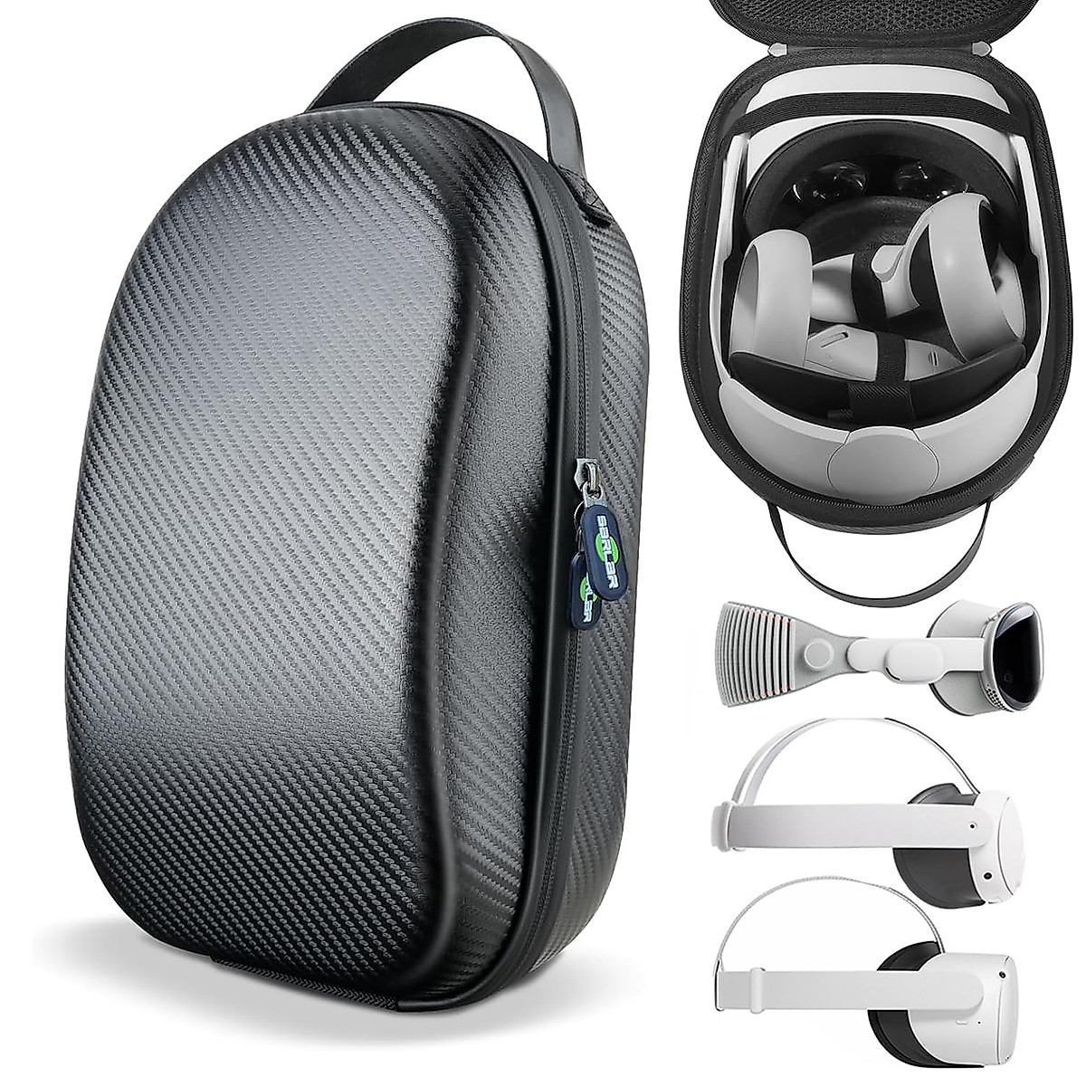sarlar Hard Carrying Case Compatible with Oculus Meta Quest 2 /Quest 3/Vision Pro, Carbon Fiber, Fixed Protection for VR Headset Controller and Official Head Strap Accessories, Travel and Storage
