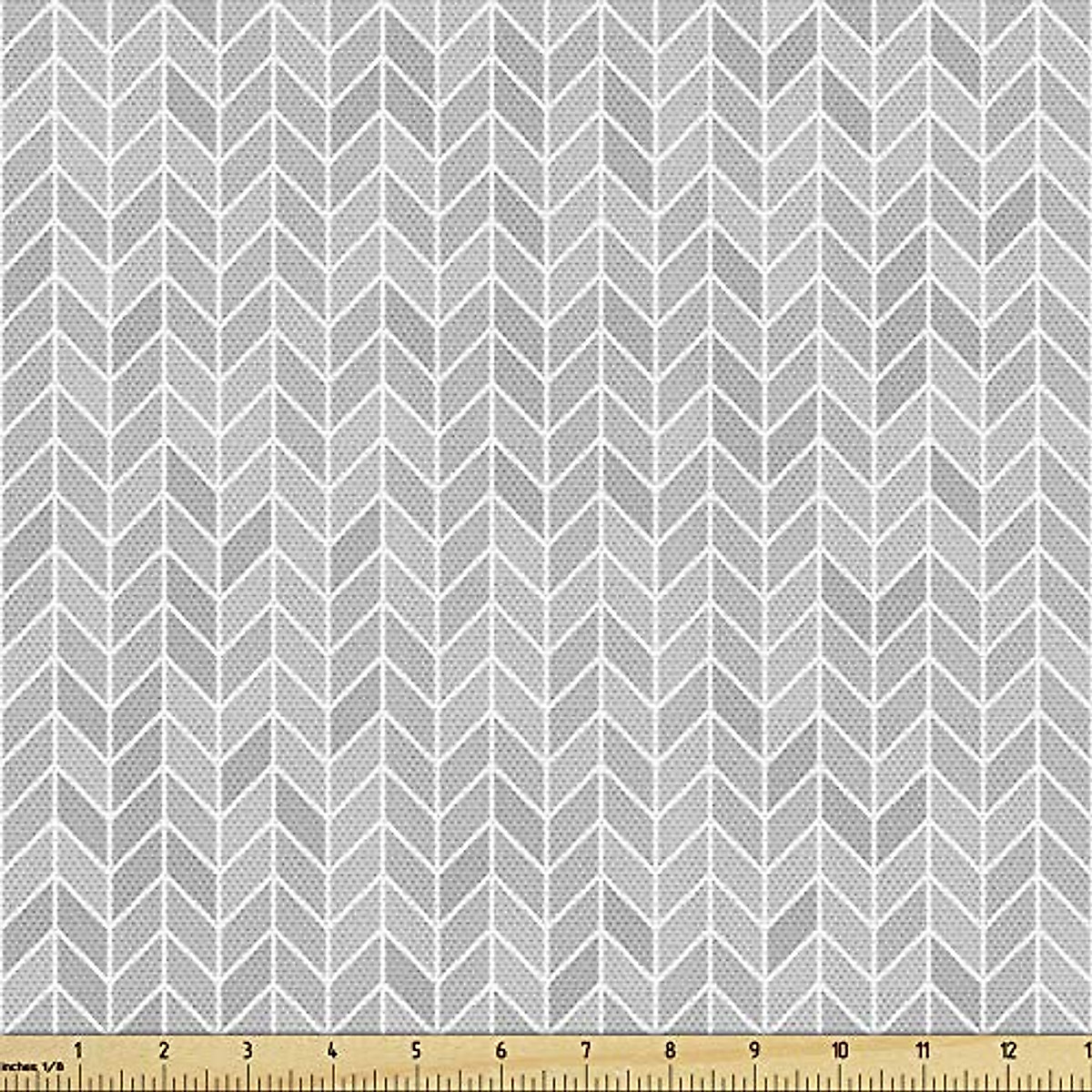 Lunarable Herringbone Fabric by The Yard, Repetitive Greyscale Toned Geometric Pattern Simple Polygonal Design Print, Decorative Fabric for Upholstery and Home Accents, 1 Yard, Grey White