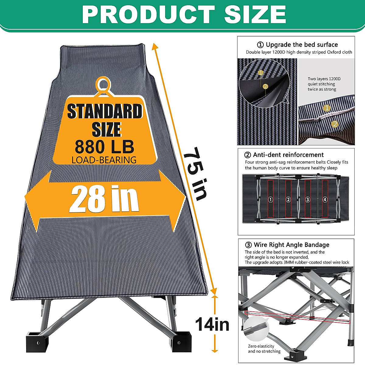 LILYPELLE Camping Cot, Portable Folding Cots for Adults, Heavy Duty Outdoor Sleeping Cot Bed with Carry Bag for Camping/Hiking/Traveling/Home/Office Nap and Beach Vacation