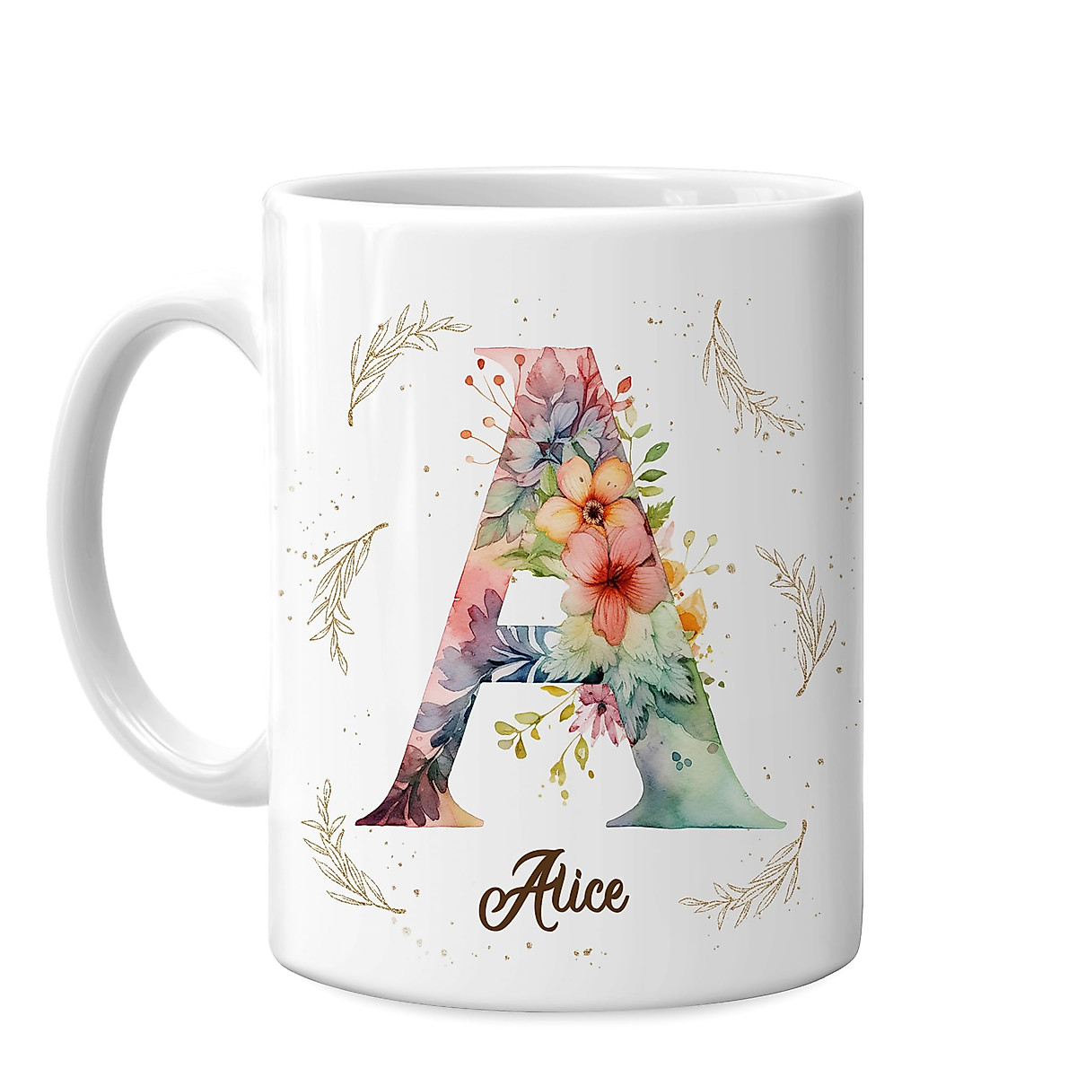 Hyturtle Personalized Initial Coffee Mug With Name - Monogram Birthday Christmas Gifts For Girls Women - Floral Letter A Alphabet 11oz White Ceramic Coffee Tea Mug -Custom Name & Initial A-Z Tea Cup