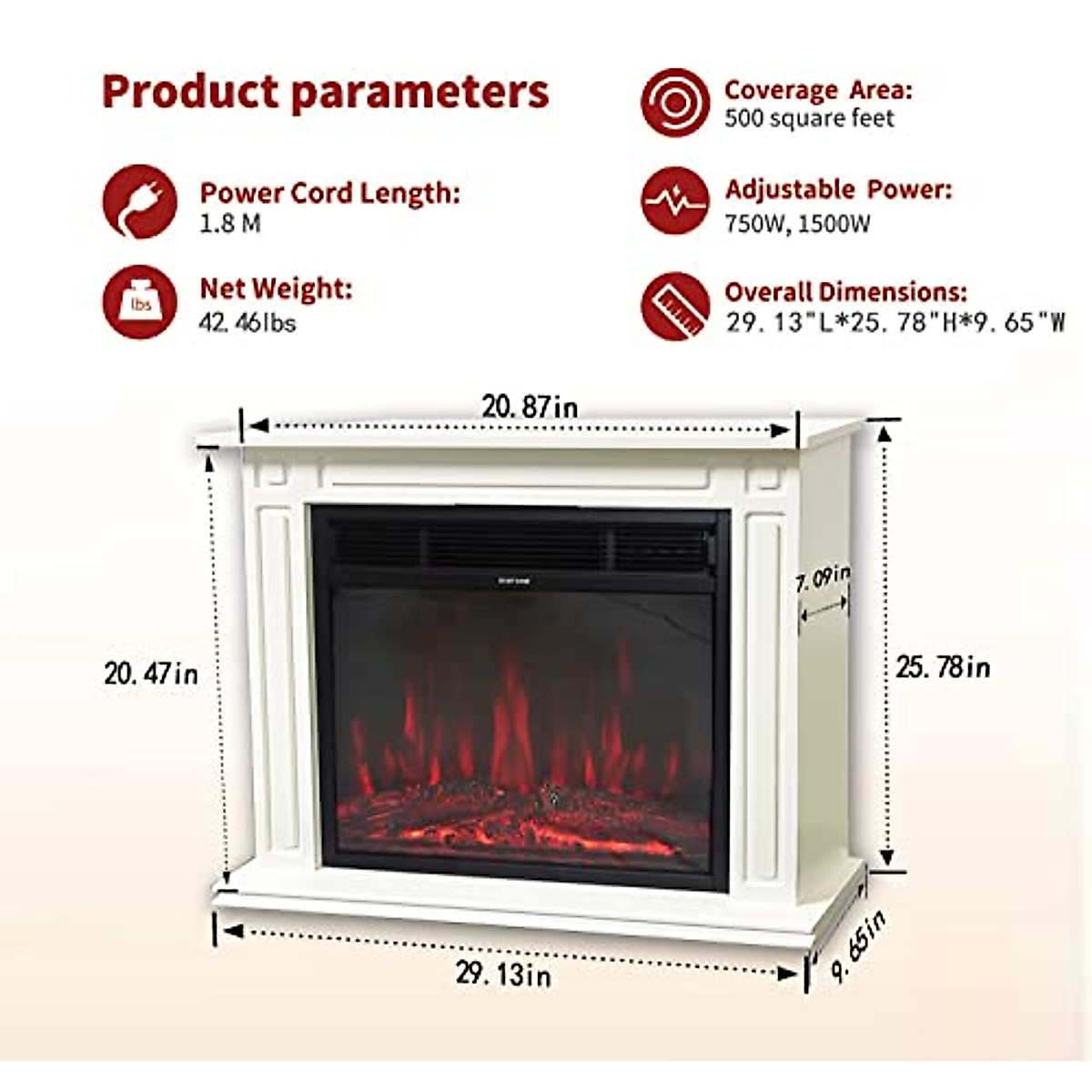 DACOM 29'' Wood Electric Fireplace Mantel- Package Freestanding Heater Corner Firebox with Log Hearth and AdjustableRemote Control