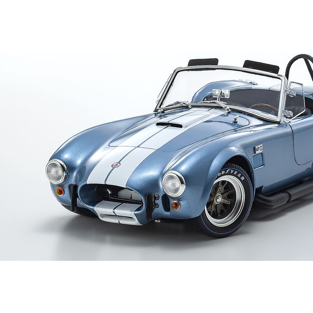 Shelby Cobra 427 S/C Sapphire Blue Metallic with White Stripes 1/18 Diecast Model Car by Kyosho 08047 SBL