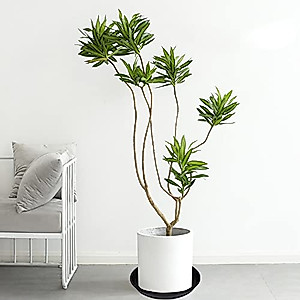 Bleuhome 4 Pack of 16 inch Plant Saucer (13.5" Base), Heavy Duty Plastic Plant Tray for Pots, Flower Water Trays for Indoors, Bird Bath Bowls, Plant Drip Saucers for Planter 14"/15"/16" (Black)