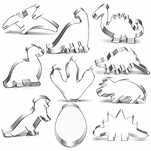 Dinosaur Cookie Cutter Set 10 Piece Dinosaur Footprint,Dinosaur Eggs,Brontosaurus,Camarasaurus,Stegosaurus,Triceratops Dinosaurs Mold for Kids Dinosaur Birthday Party Cakes,Biscuits and Sandwiches.