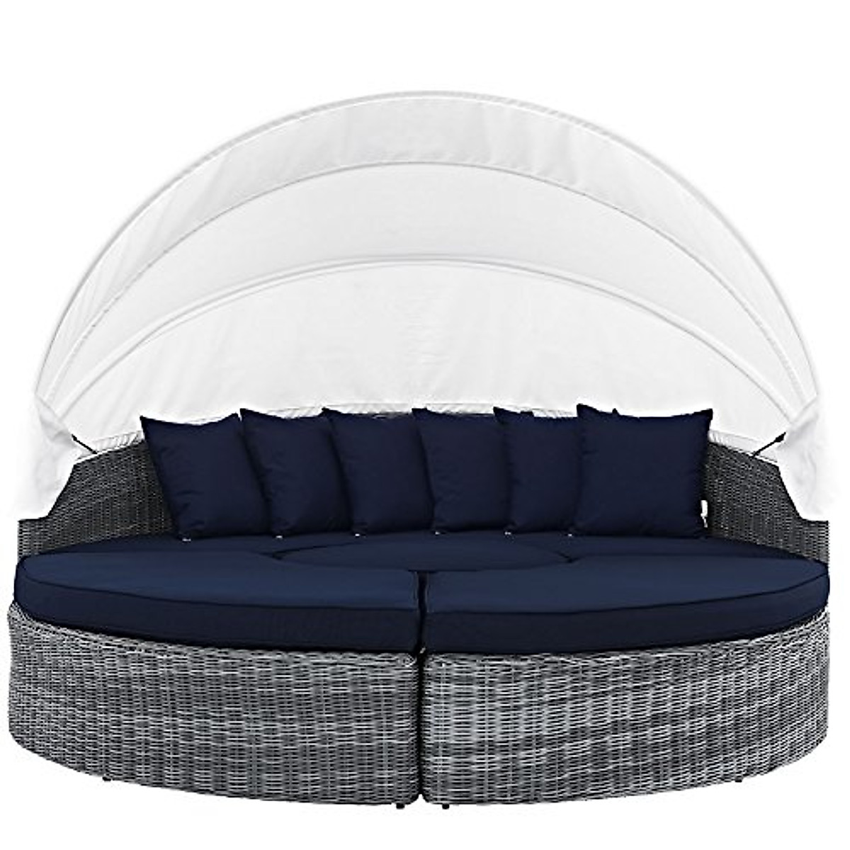 Modway Summon Outdoor Patio Daybed with Canopy and Sunbrella Cushions in Canvas Navy