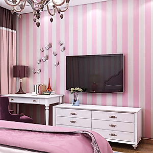 Peel and Stick Vinyl Pink and White Striped Wallpaper Contact Paper Wallpaper Self Adhesive Stripe Shelf Liner Dresser Drawer Cabinets Liner Furniture Wall Paper Sticker Removable (17.7x117 Inches)