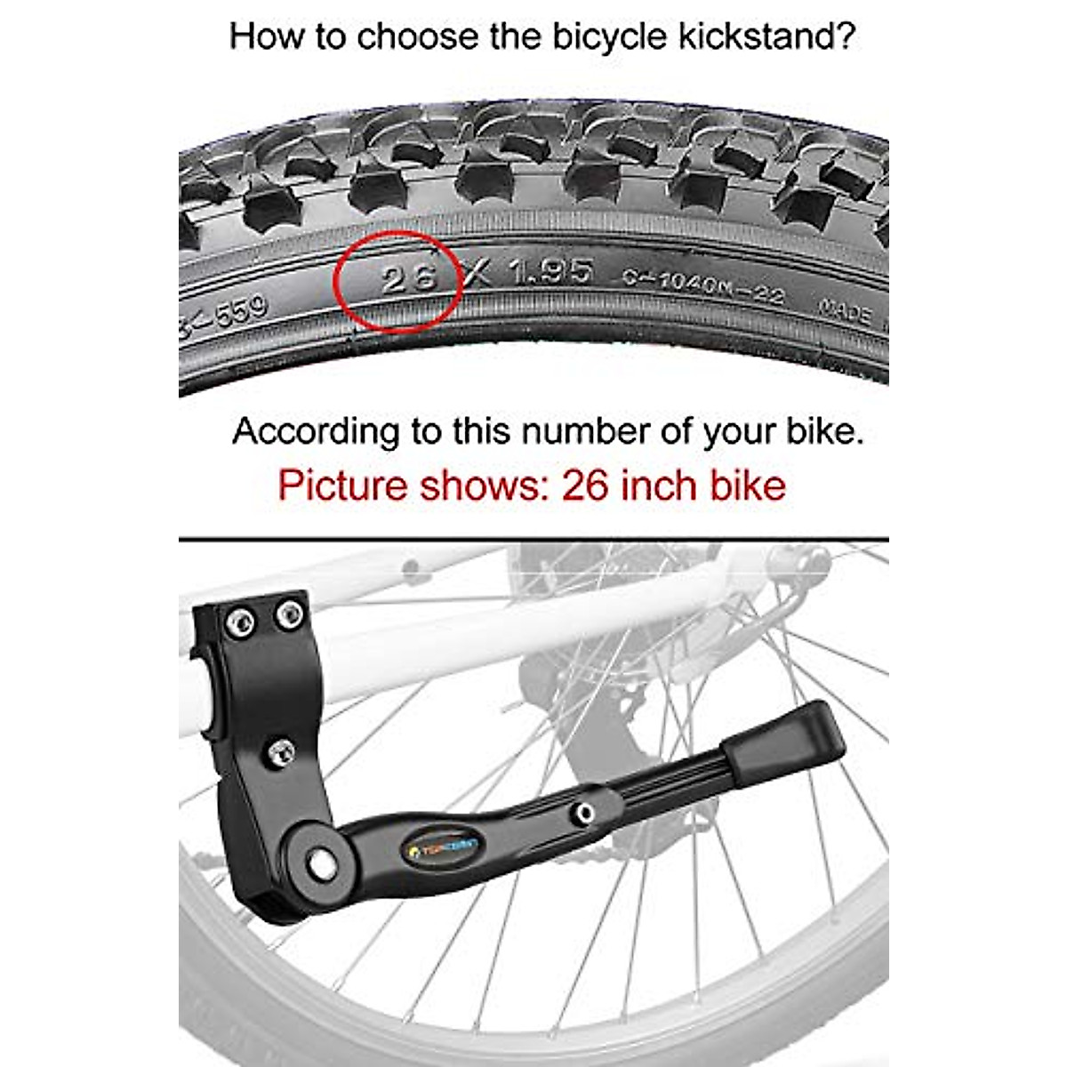 TOPCABIN Bicycle Adjustable Aluminium Alloy Bike Bicycle Kickstand Side Kickstand Fit for 22" 24" 26"- Black