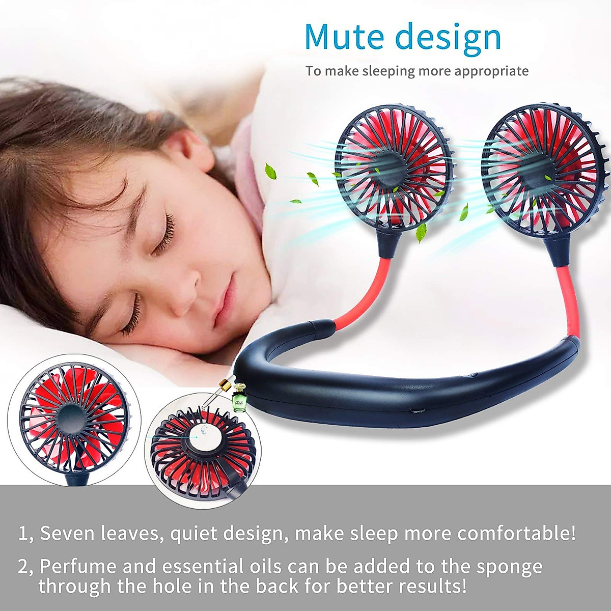 LUCKY CUP Neck Fan Portable, 2 Pack Mini Personal Battery Powered Hand Held Fan Cooler 360 Degree Free Rotation for Outdoor Traveling, Sports, Office, Reading