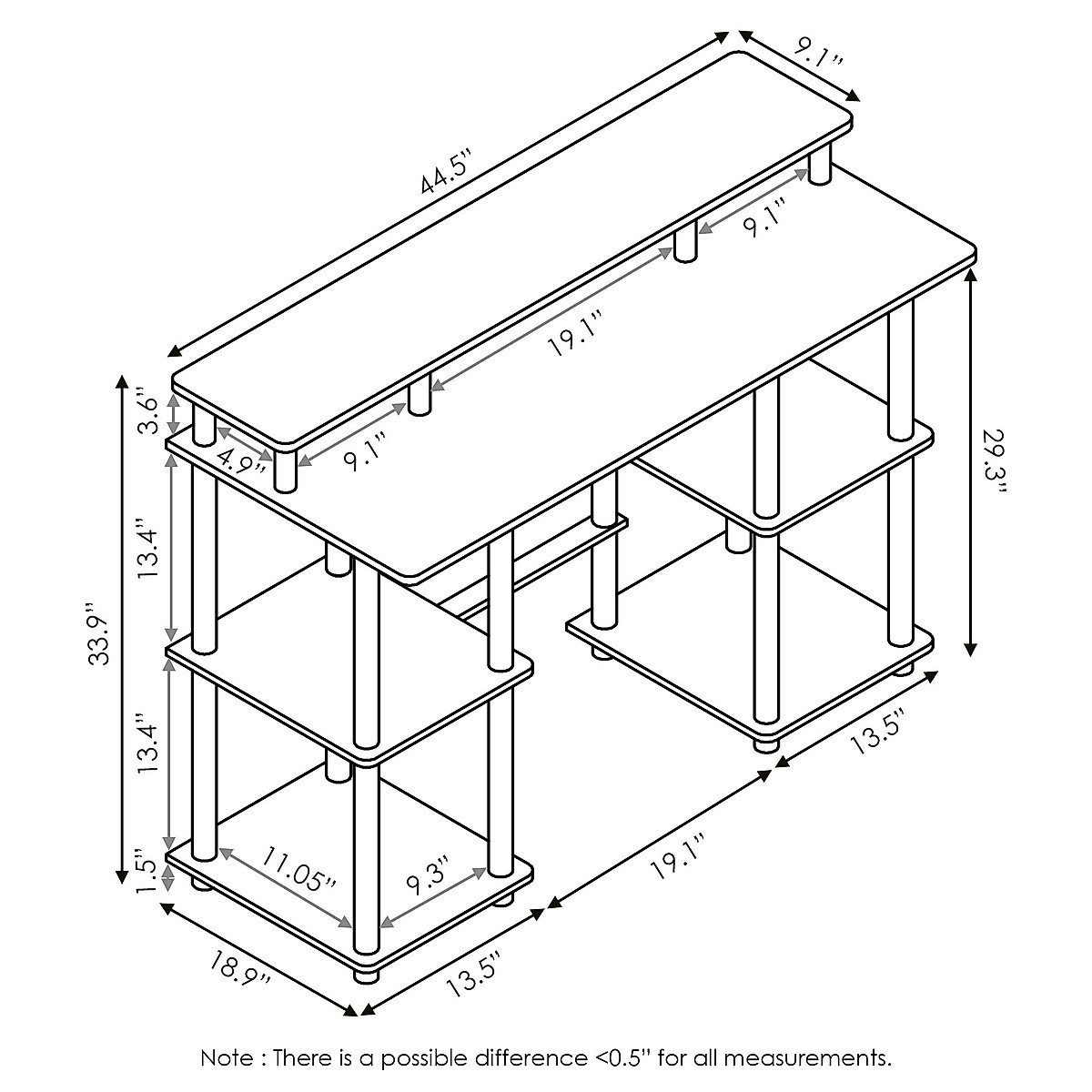 Furinno Turn-N-Tube Computer Desk, French Oak Grey/Black