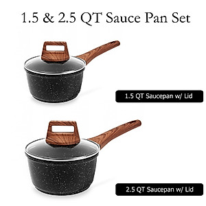 ESLITE LIFE 1.5 QT & 2.5 QT Sauce Pan Set with Lids, Nonstick Small Soup Pot Compatible with All Stovetops (Gas, Electric & Induction), PFOA Free, Black