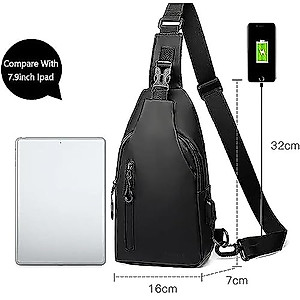 Waterproof Shoulder Bag, Leather Sling Bag for Men and Women, Chest Crossbody Daypack, Multipurpose Cross Body Chest Bag (Black)