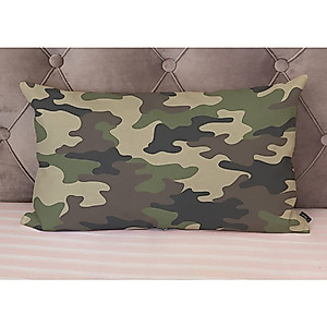 EKOBLA Camouflage Pattern Rectangle Pillow Covers Military Combat Woodland Green Black Lumbar Pillow Cases for Outdoor Square Couch Chair Cushion Cover Cotton Linen 12x20 Inches