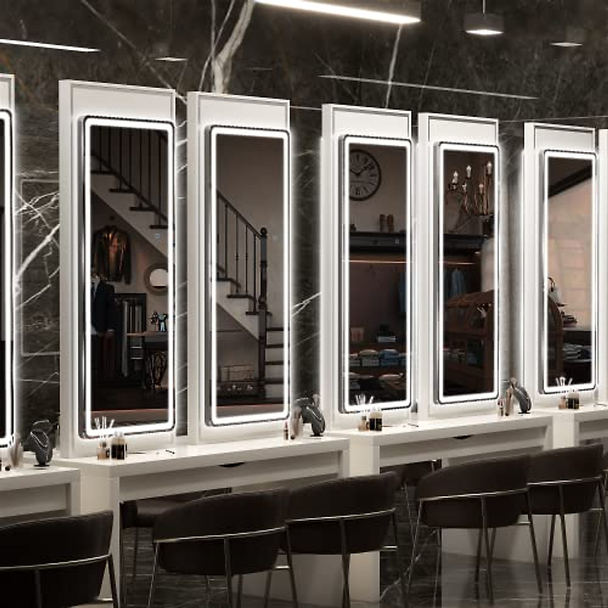 Hasipu LED Door Mirror Full Length, 44.1" x 15.8" Lighted Over The Door Hanging, Full Body Wall Mounted, Light Up Long Dressing, Round Black